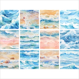 12 Seamless Ocean Wave Backgrounds Digital Paper Patterns for Weddings ...