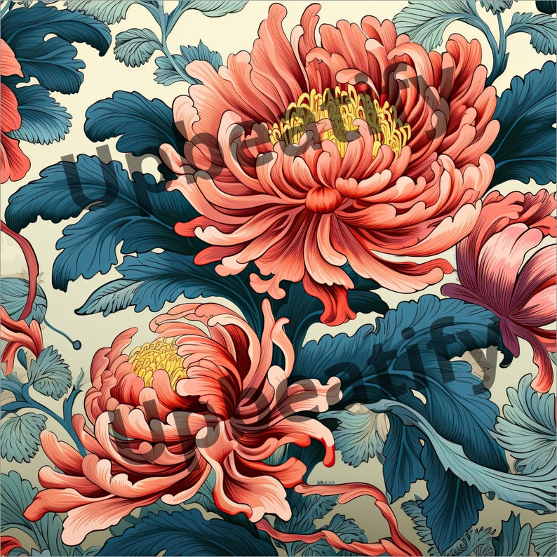 12 Seamless Chinese Peonies Digital Paper Patterns for Scrapbooking ...