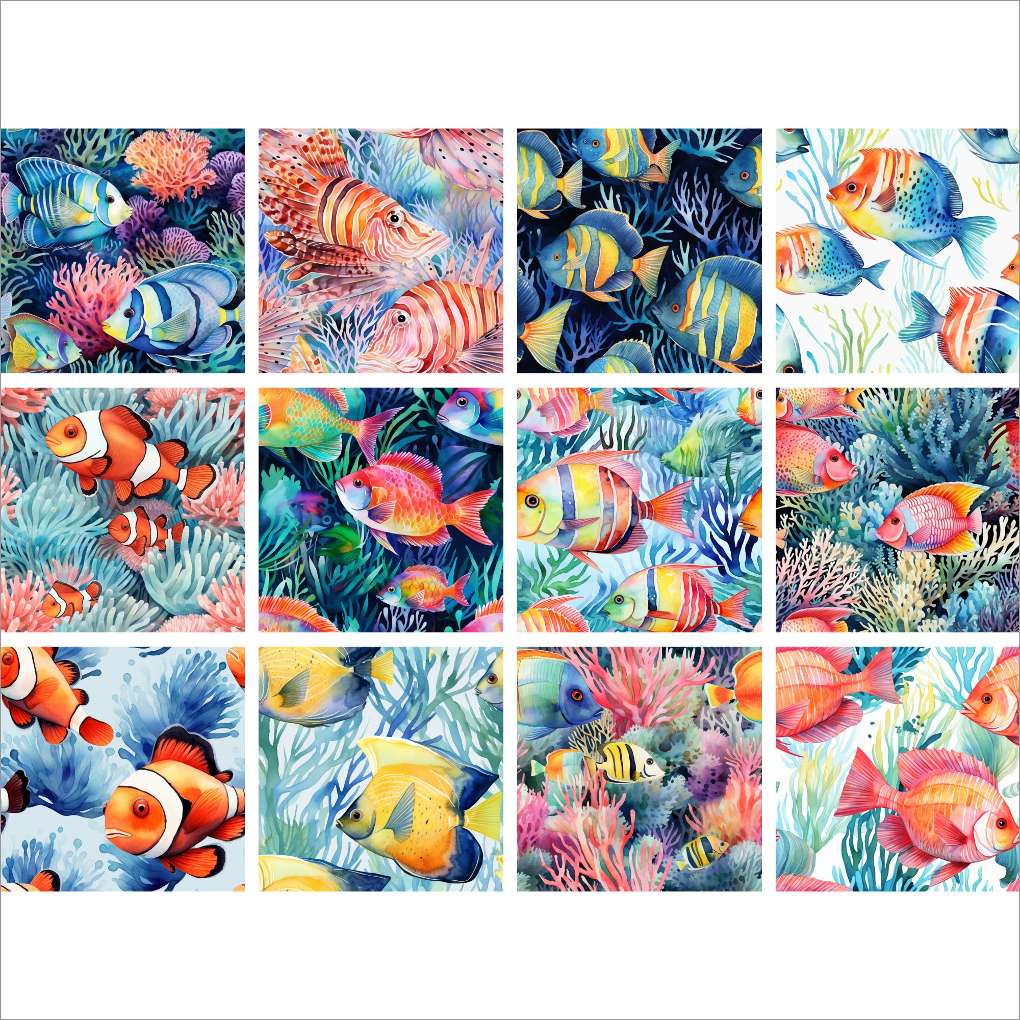 12 Seamless Tropical Fish Backgrounds Digital Paper Patterns for ...