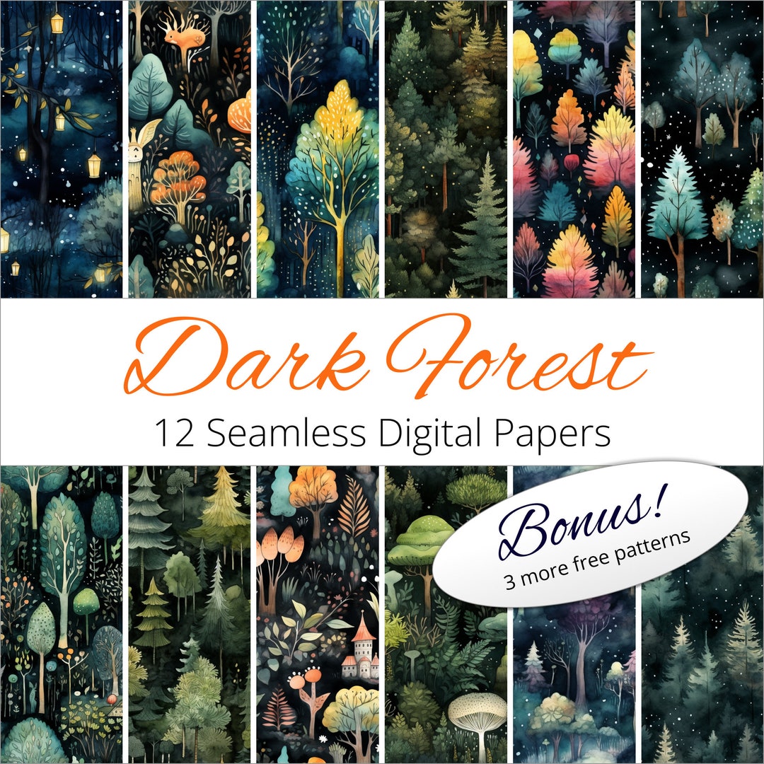 Dark Forest Watercolor Digital Scrapbook Paper - 12 Seamless Designs - Etsy