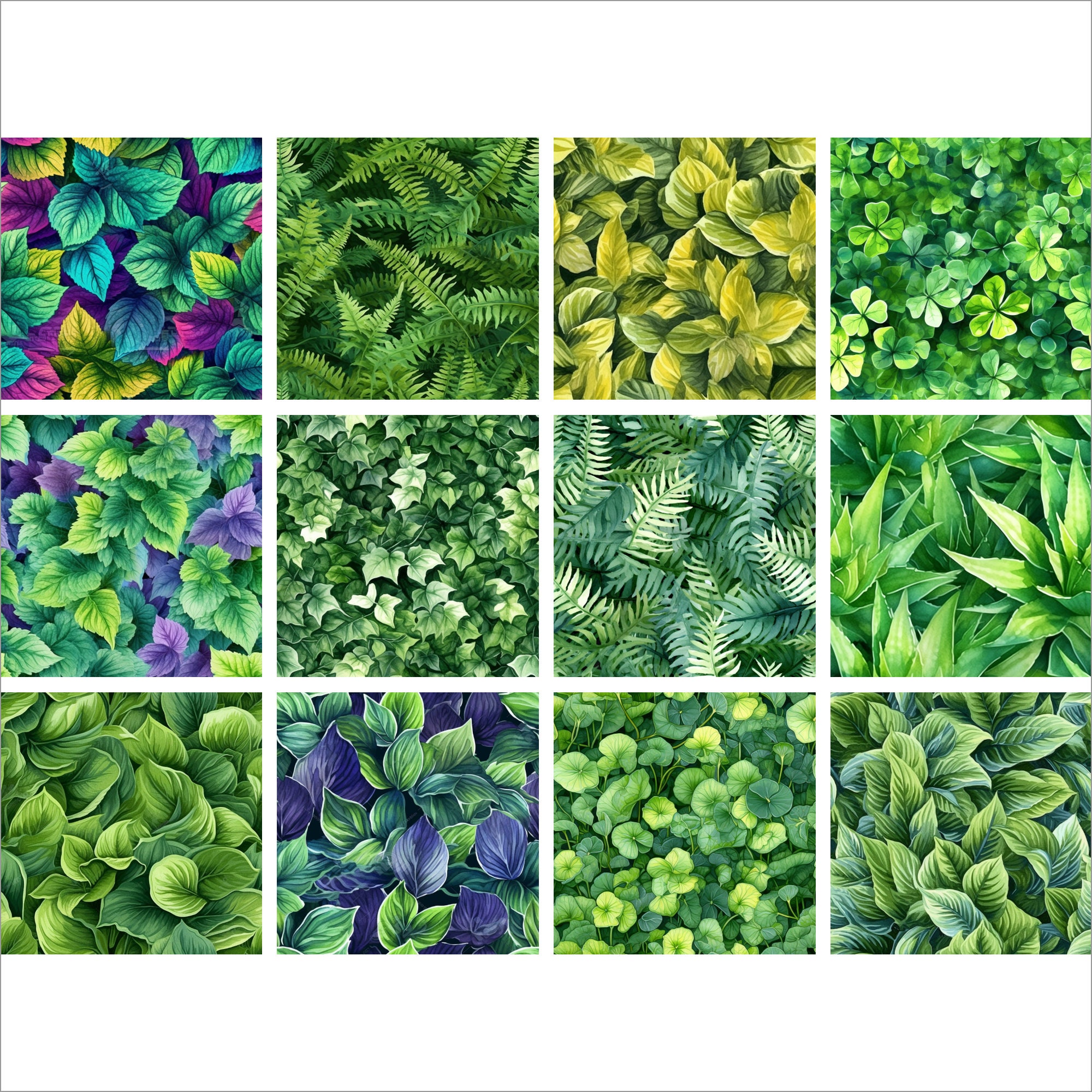 12 Seamless Green Leaves Backgrounds Digital Paper Patterns - Etsy