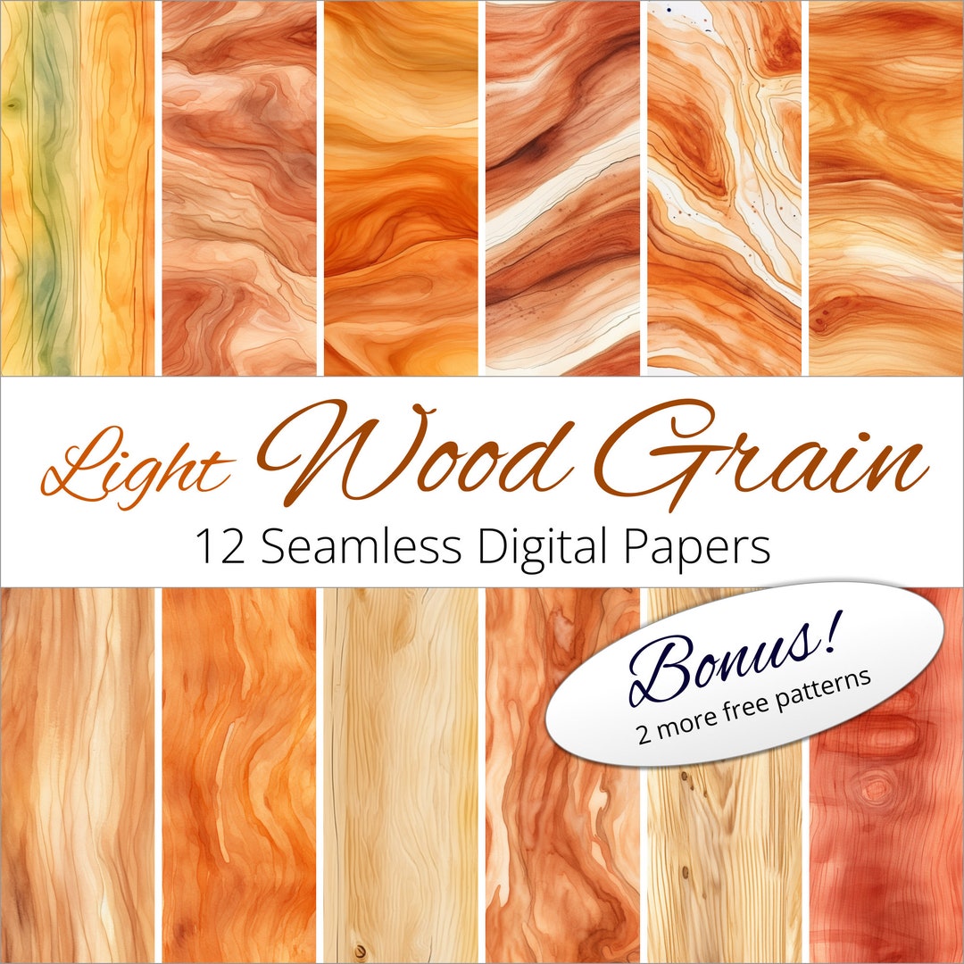 12 Seamless Light Wood Grain Backgrounds Digital Paper Patterns for ...