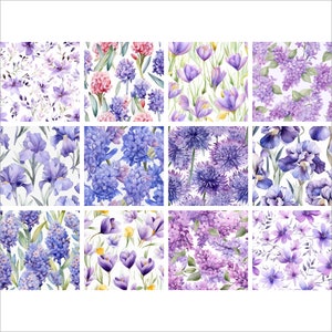 12 Seamless Purple Flower Backgrounds Digital Paper Patterns for ...