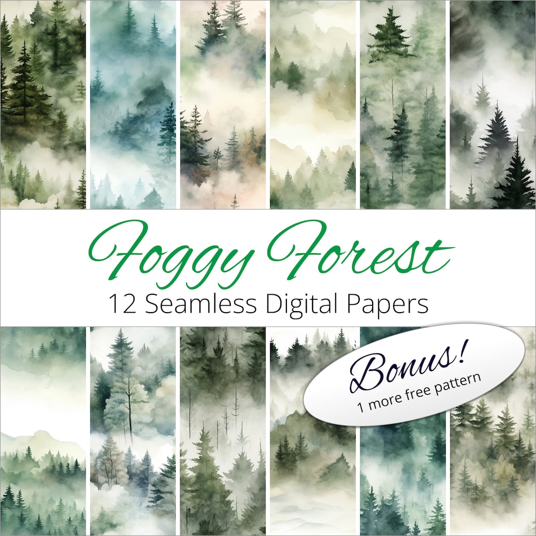 12 Seamless Foggy Pine Forest Backgrounds Digital Paper Patterns for ...