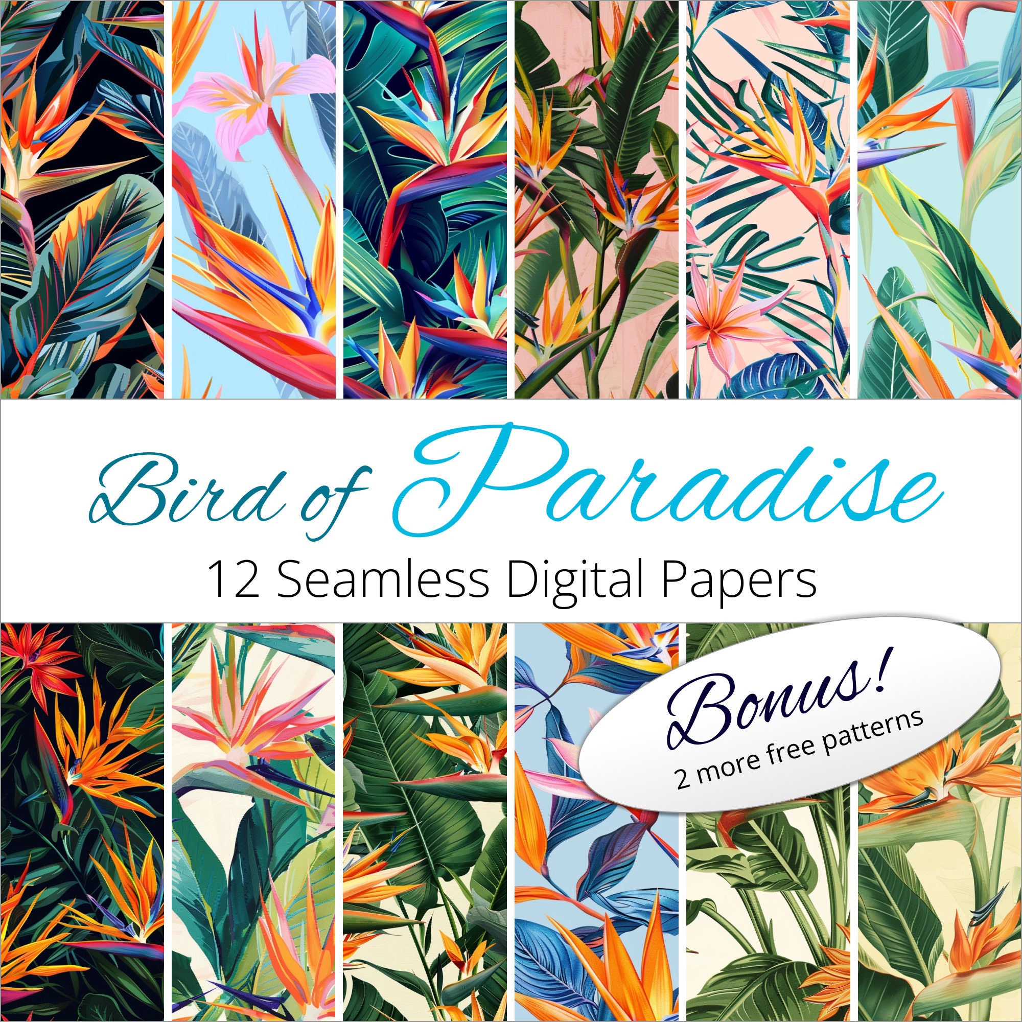 12 Seamless Bird of Paradise Backgrounds Digital Paper Patterns for ...