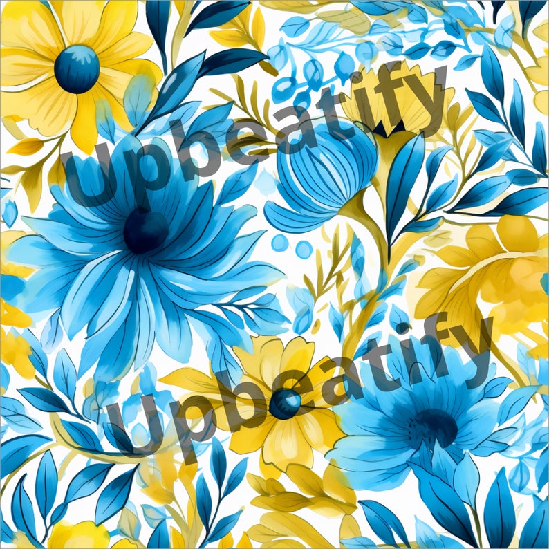12 Seamless Blue and Gold Floral Digital Paper Patterns for Weddings ...