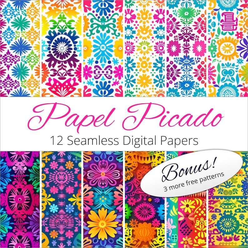 12 Seamless Papel Picado Backgrounds Digital Paper Patterns for ...