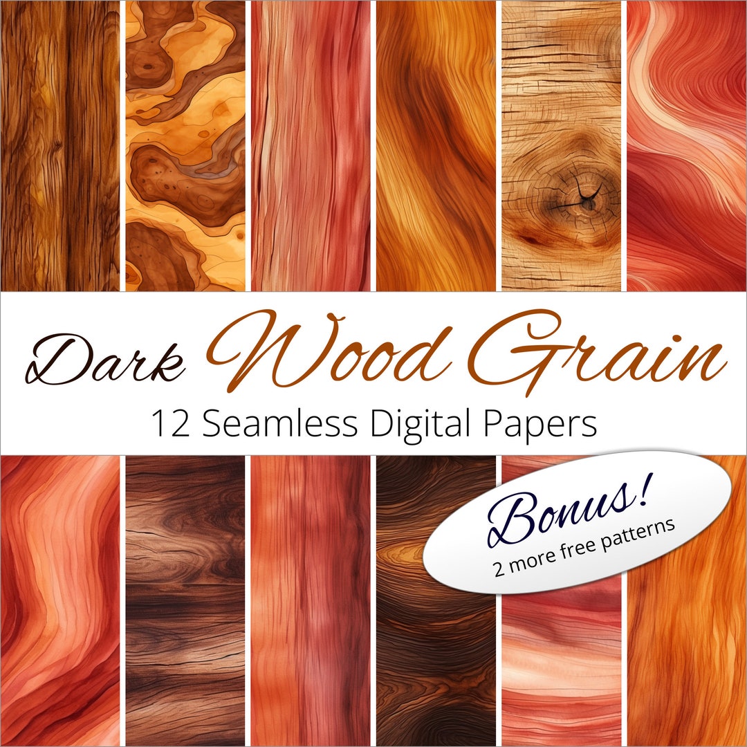 12 Seamless Dark Wood Grain Backgrounds Digital Paper Patterns for ...