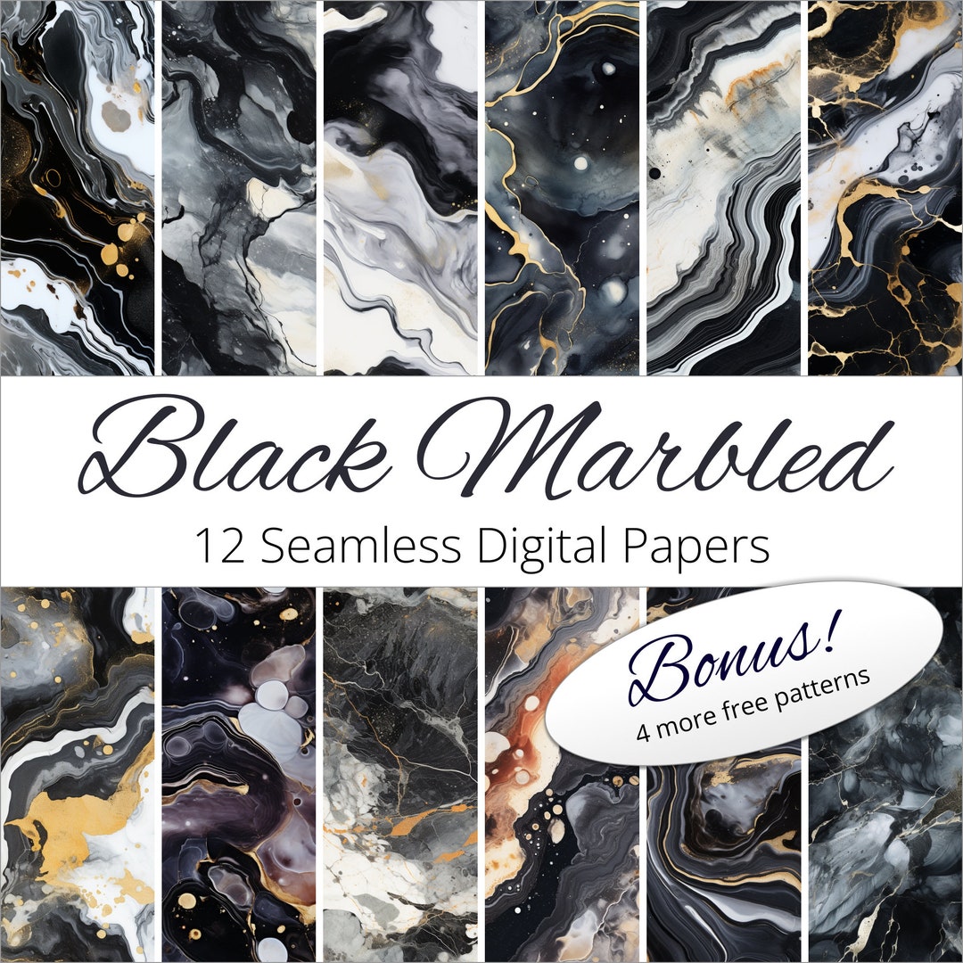 12 Seamless Black Marbled Backgrounds Digital Paper Patterns for ...