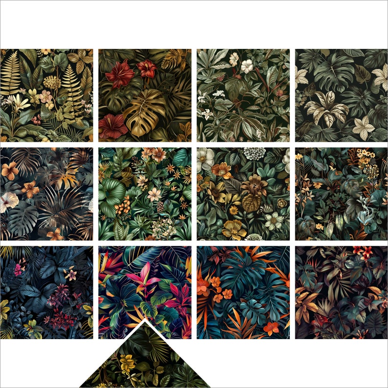 12 Seamless Dark Jungle Print Backgrounds Digital Paper Patterns for ...
