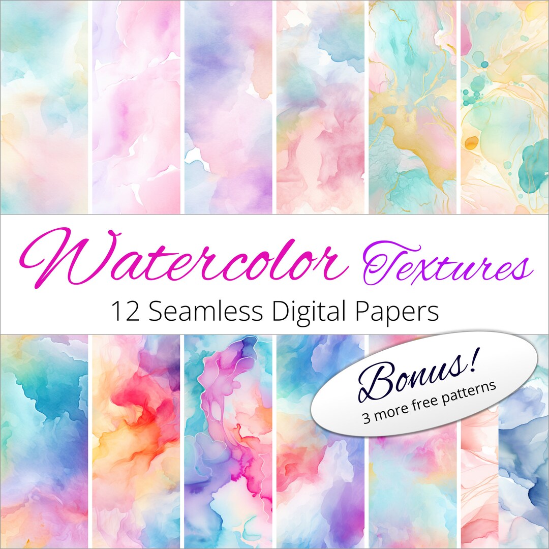 12 Seamless Watercolor Textures Digital Paper Patterns for Crafting ...