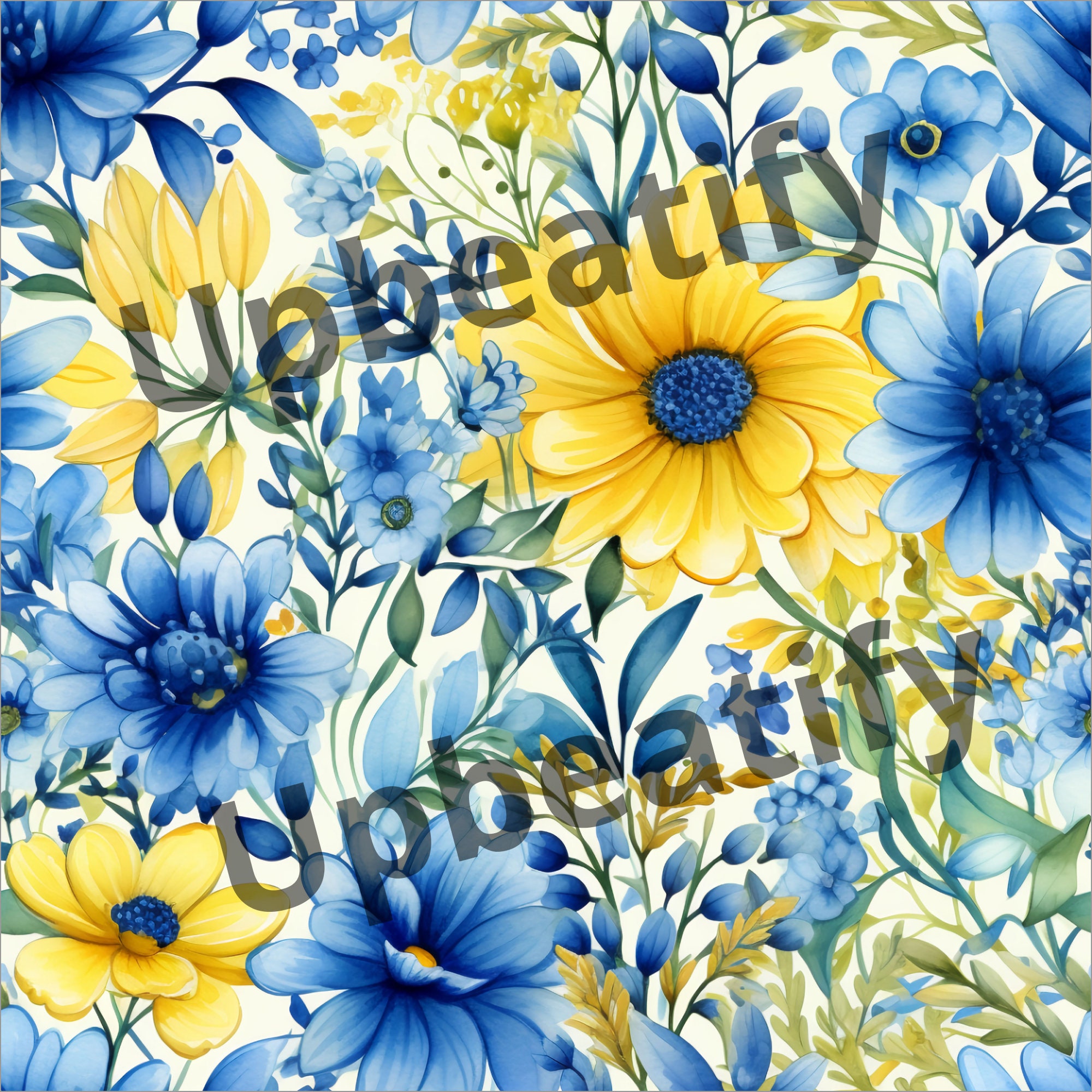 12 Seamless Blue and Gold Floral Digital Paper Patterns for Weddings ...
