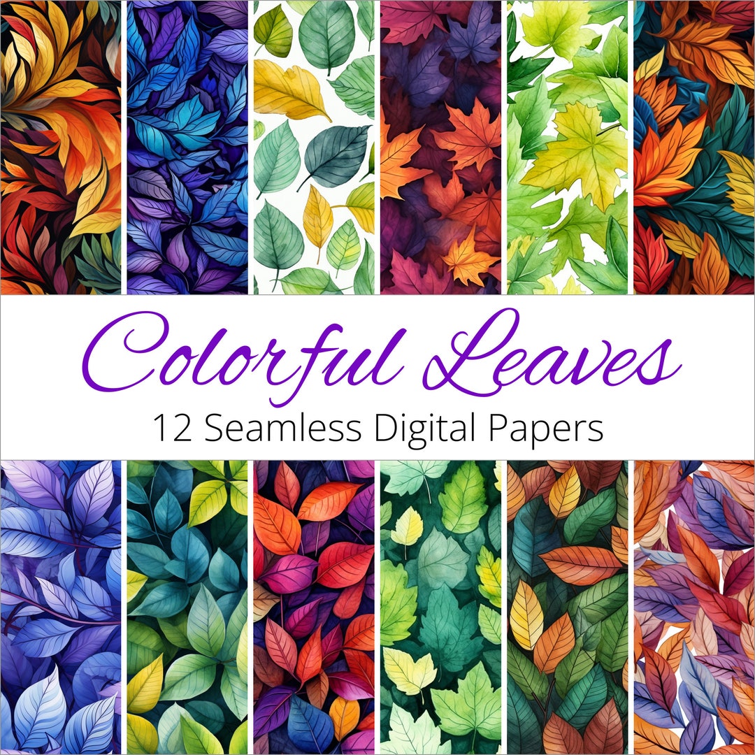 12 Seamless Colorful Leaves Backgrounds Digital Paper Patterns for ...