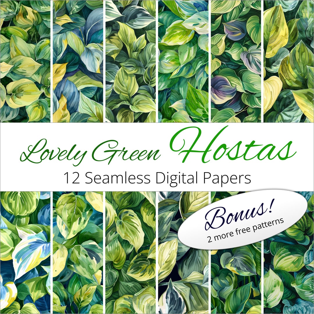 Hostas Digital Paper – Watercolor Seamless Green Leaf Patterns (digital ...