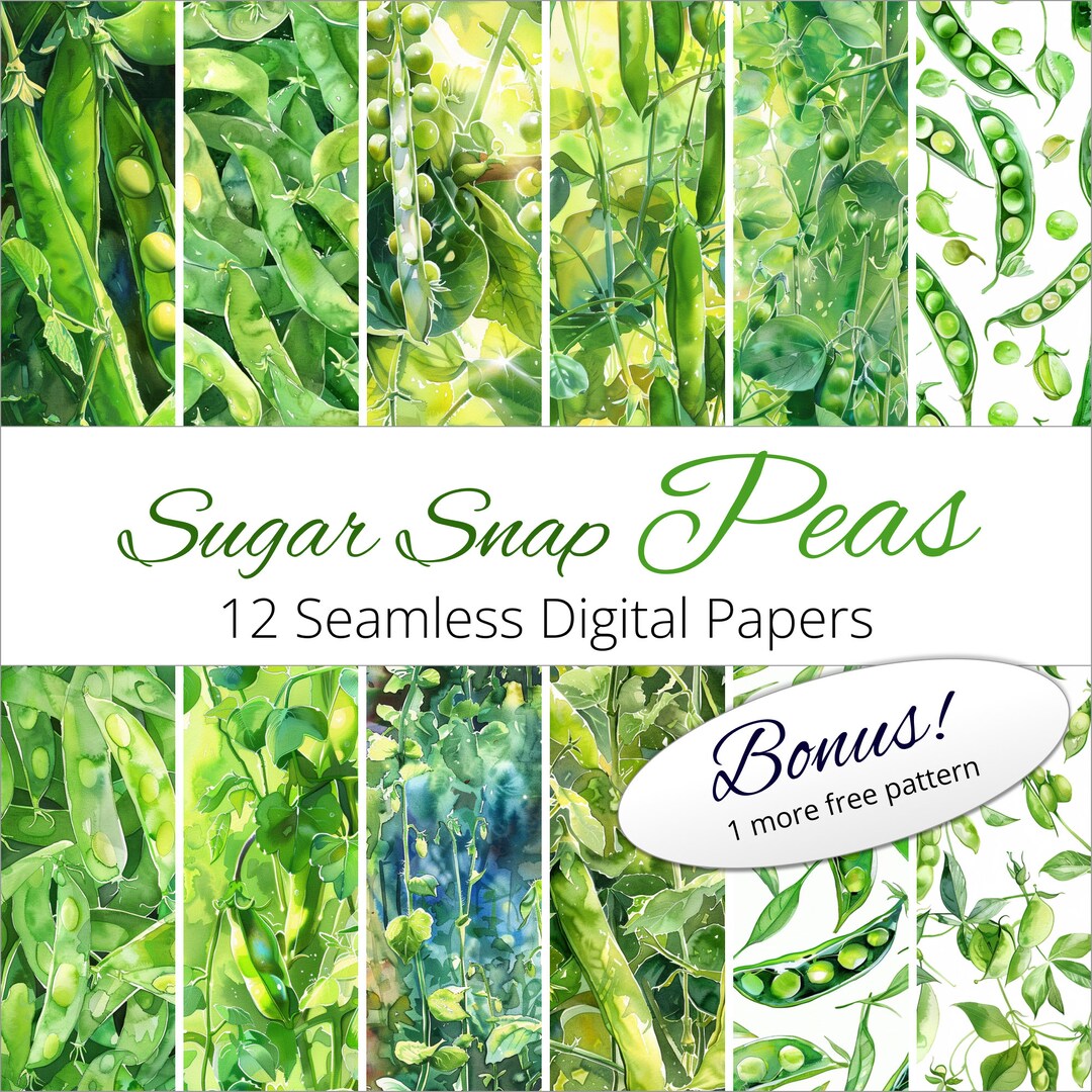 Sugar Snap Peas: Watercolor Paper Pack - 12 Seamless Digital Patterns ...