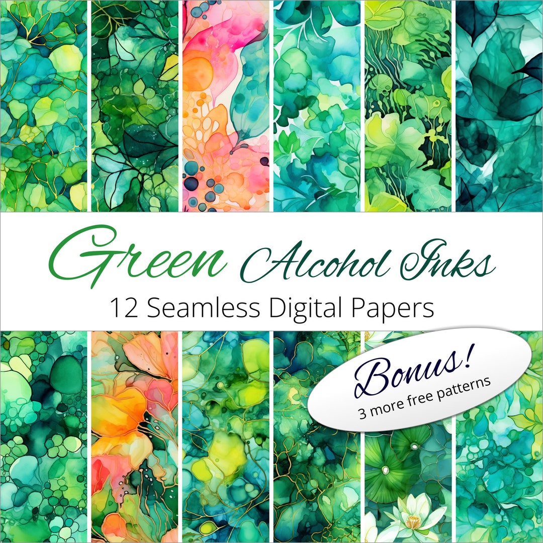 12 Seamless Green Alcohol Ink Digital Paper Patterns for Crafting ...