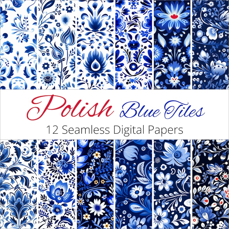 12 Seamless Polish Blue Tile Backgrounds Digital Paper Patterns for ...