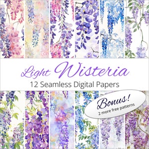 Watercolor Wisteria Digital Paper - Seamless Floral Patterns (digital ...