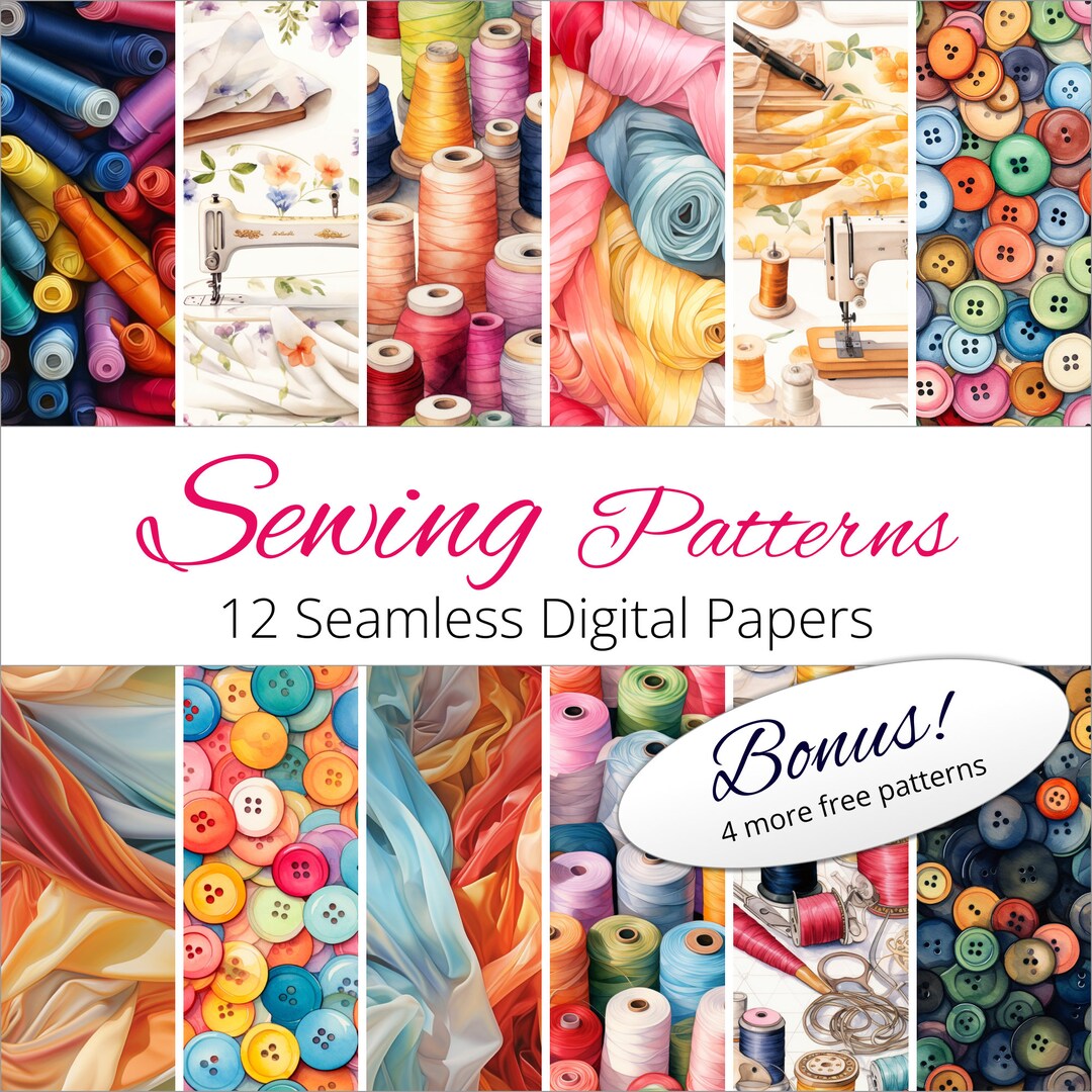 12 Seamless Sewing Pattern Backgrounds Digital Paper Patterns for ...