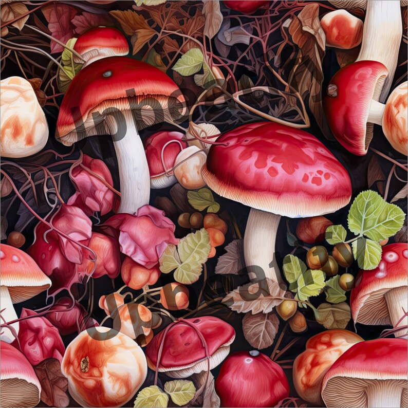 12 Seamless Wild Mushroom Backgrounds Digital Paper Patterns for ...