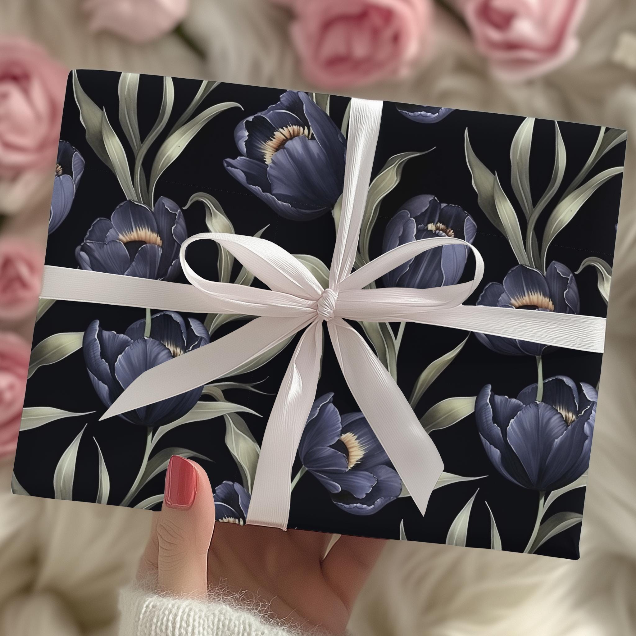Dark Gothic Wrapping Paper 28x39" Roll Black Tulip Gift Wrap Birthday ...