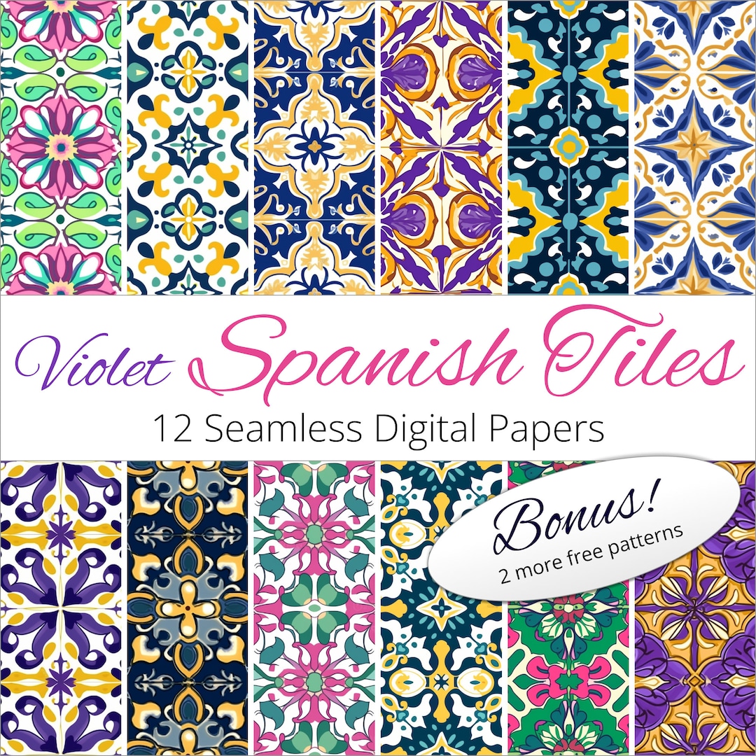 Violet Spanish Tile Digital Papers - 12 Seamless Scrapbooking Patterns ...