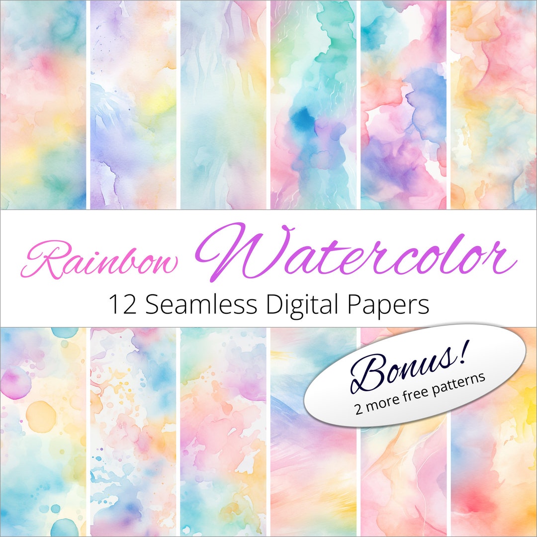 12 Seamless Rainbow Watercolor Backgrounds Digital Paper Patterns for ...