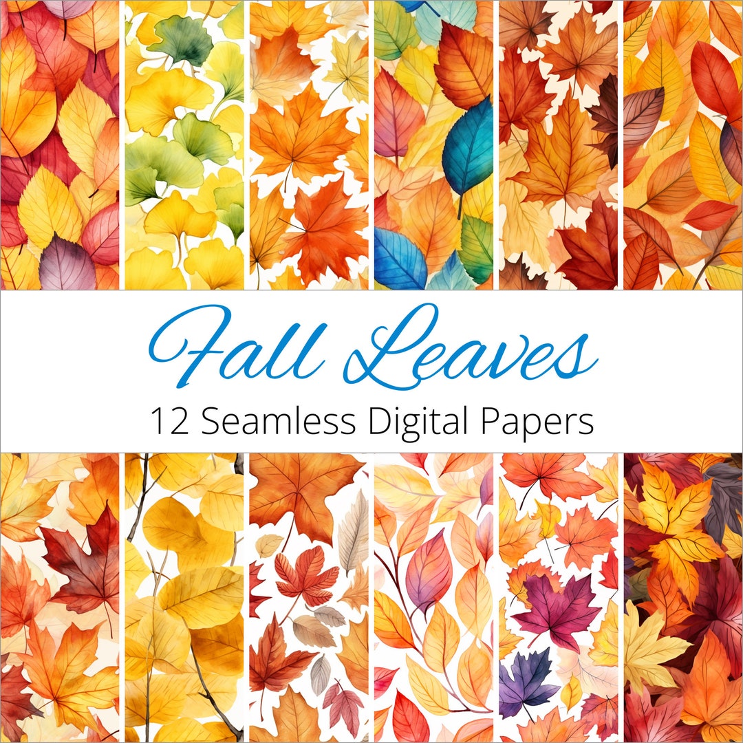 12 Seamless Fall Leaves Backgrounds Digital Paper Patterns for Weddings ...