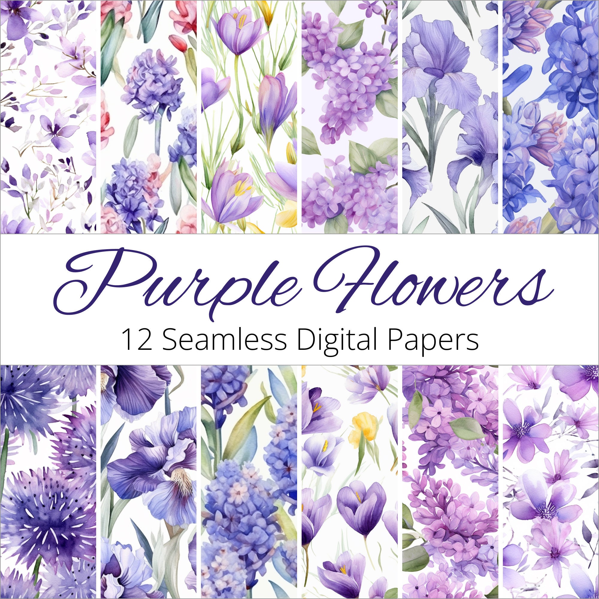 12 Seamless Purple Flower Backgrounds Digital Paper Patterns for ...