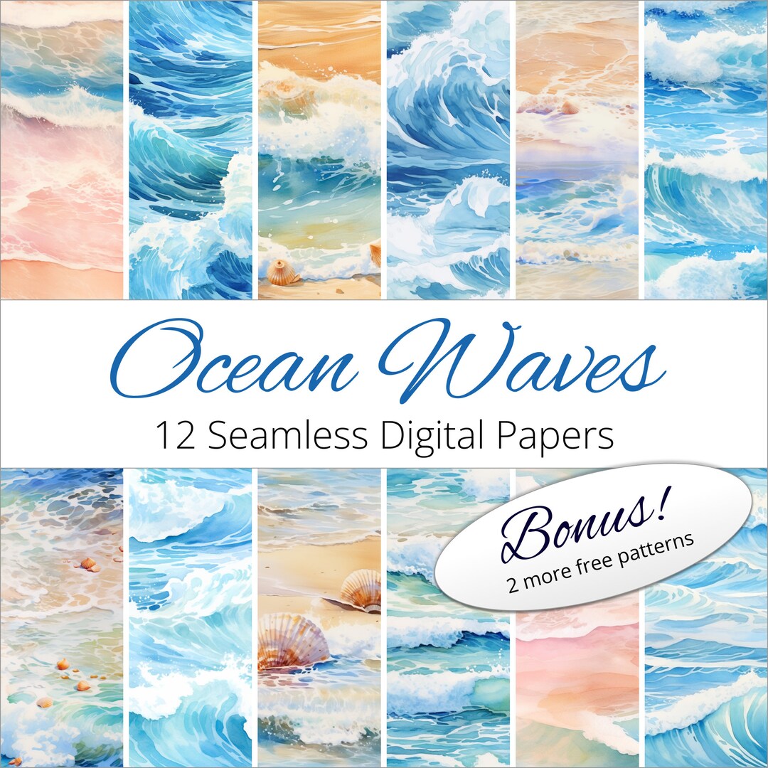 12 Seamless Ocean Wave Backgrounds Digital Paper Patterns for Weddings ...