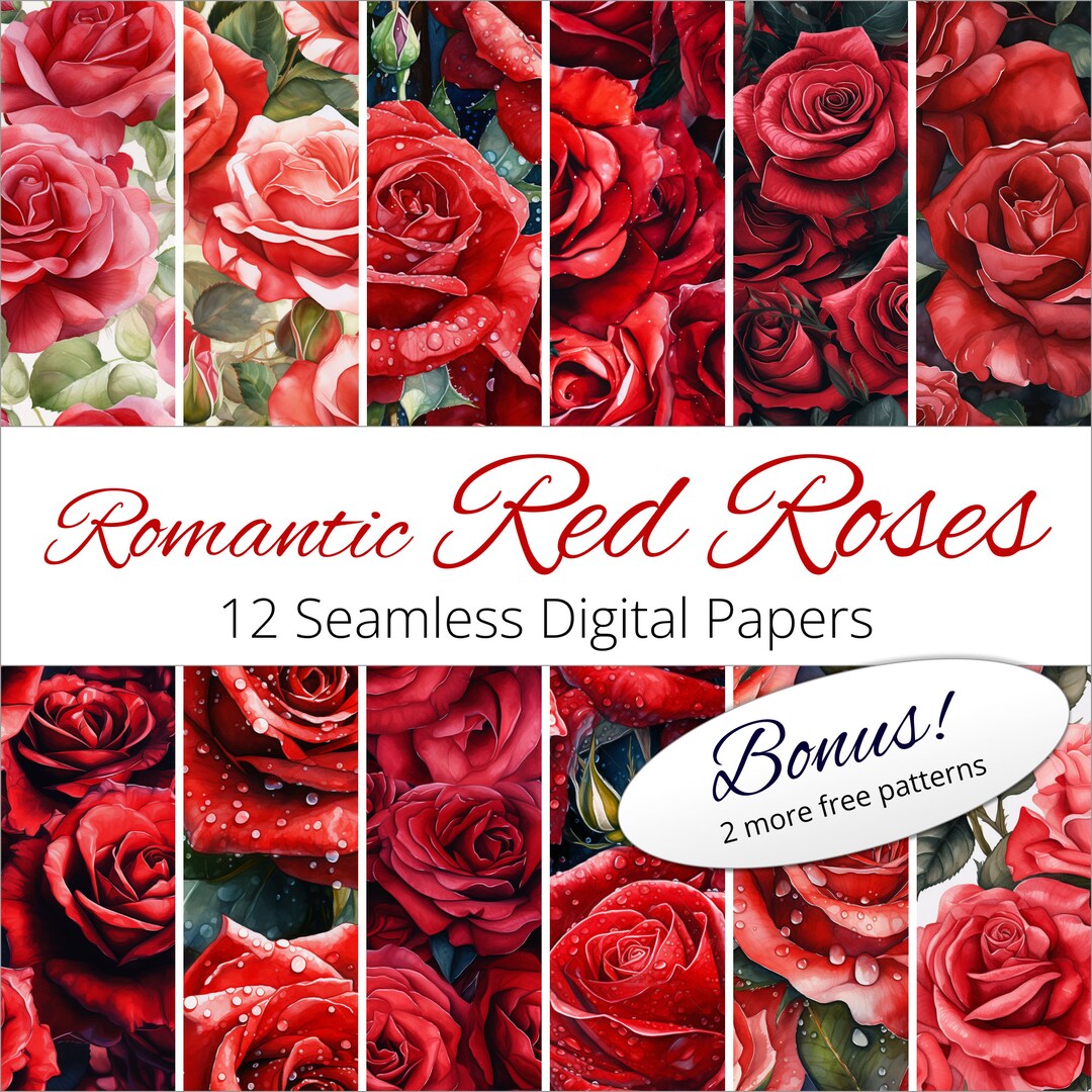 Romantic Red Roses Digital Paper: 12 Seamless Watercolor Patterns - Etsy