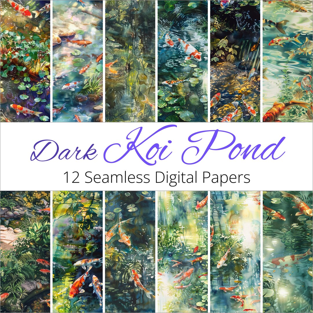 12 Seamless Dark Koi Pond Backgrounds Digital Paper Patterns for Crafts ...