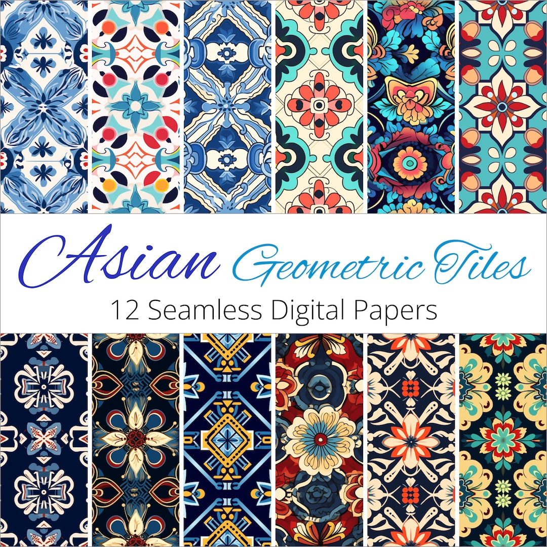 12 Seamless Asian Geometric Tile Backgrounds Digital Paper Patterns for ...