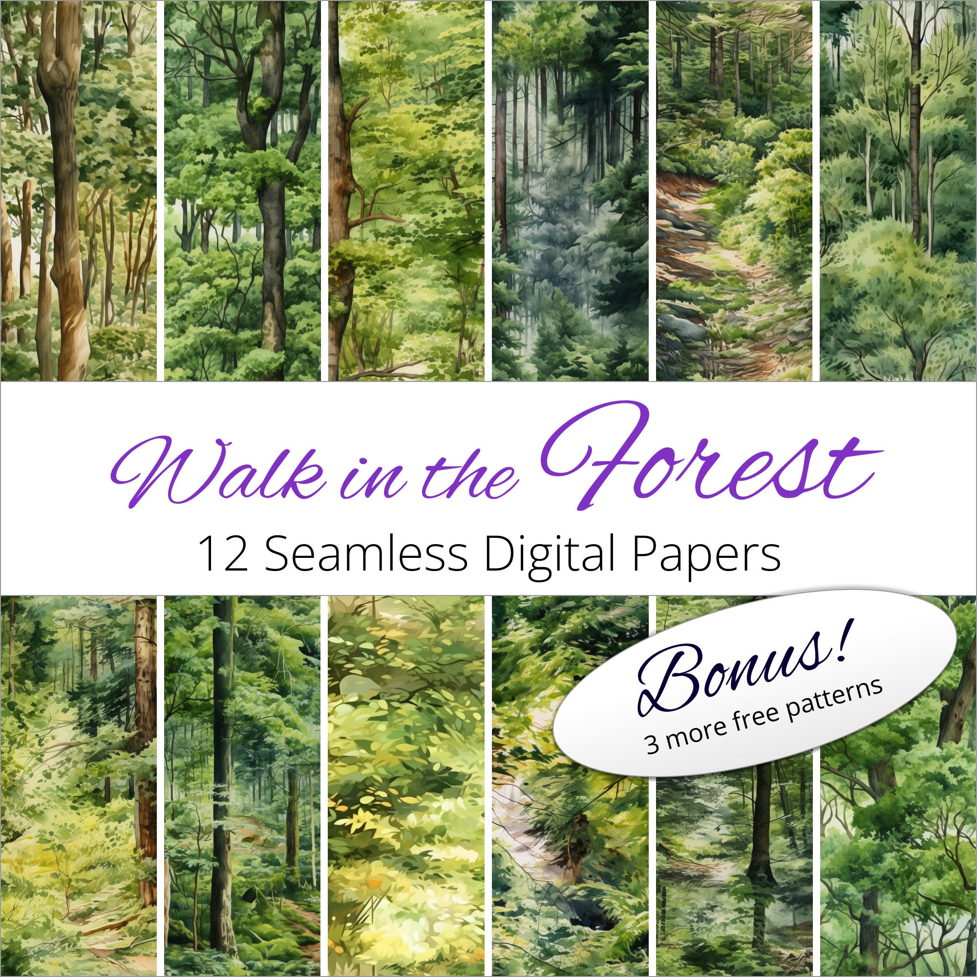 12 Seamless Forest Walk Backgrounds Digital Paper Patterns for ...