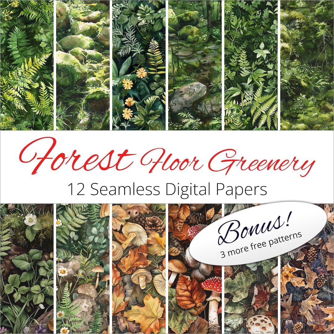 Forest Floor Greenery Digital Scrapbook Paper - Watercolor Nature Set ...