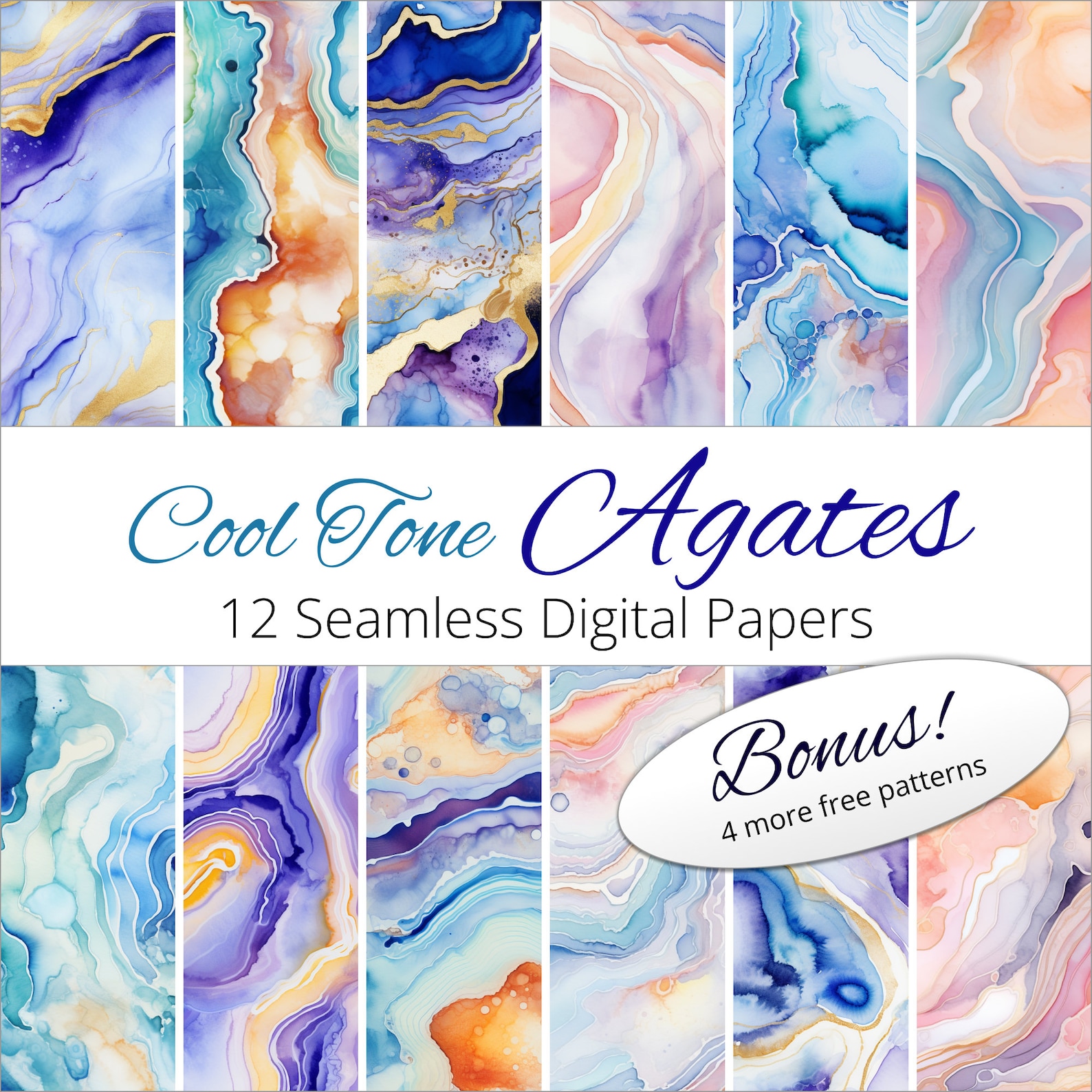 12 Seamless Cool Tone Agate Backgrounds Digital Paper Patterns for ...