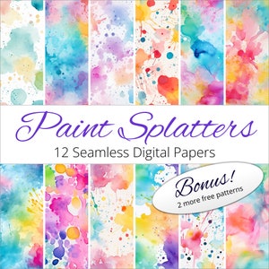 12 Seamless Watercolor Paint Splatter Backgrounds Digital Paper ...
