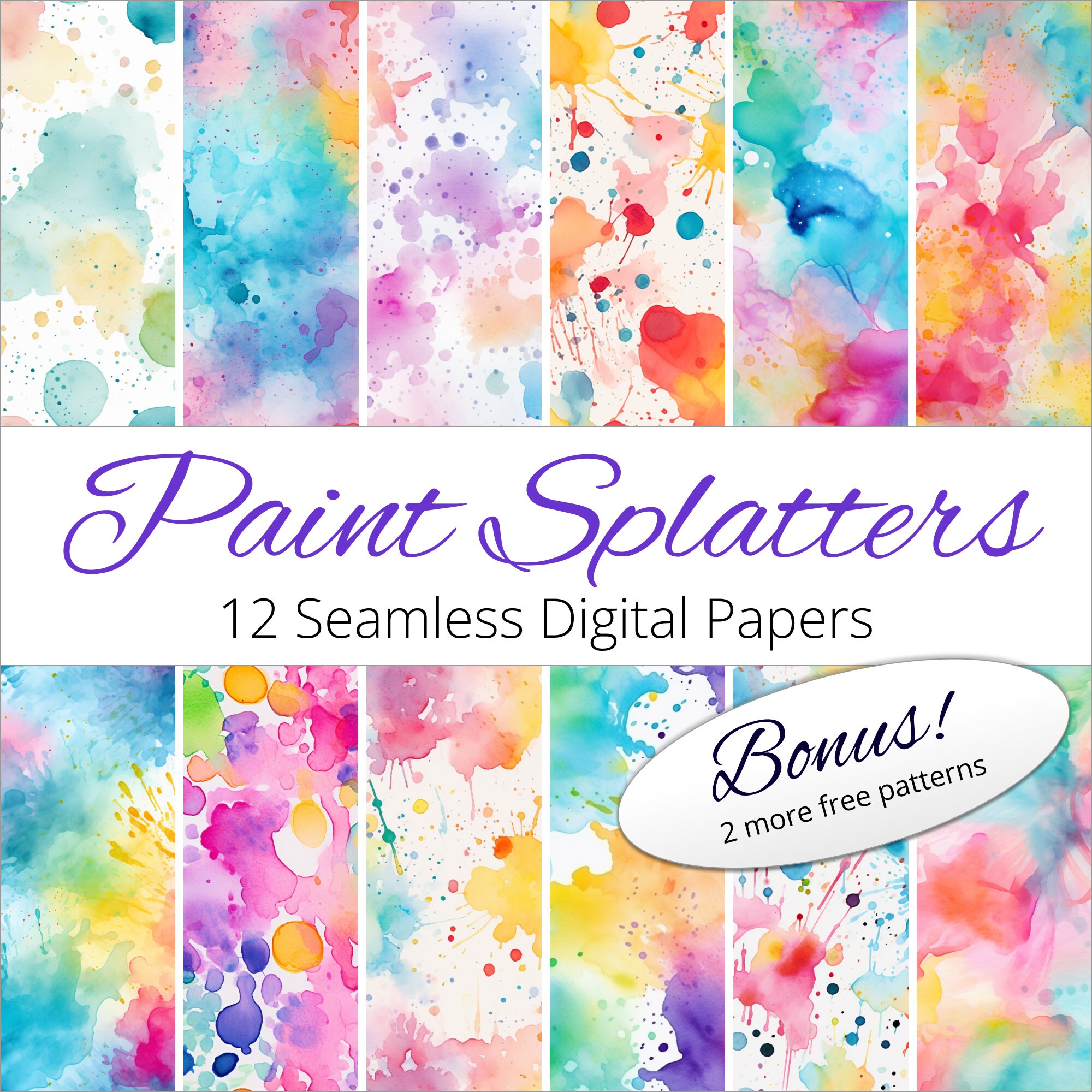12 Seamless Watercolor Paint Splatter Backgrounds Digital Paper ...