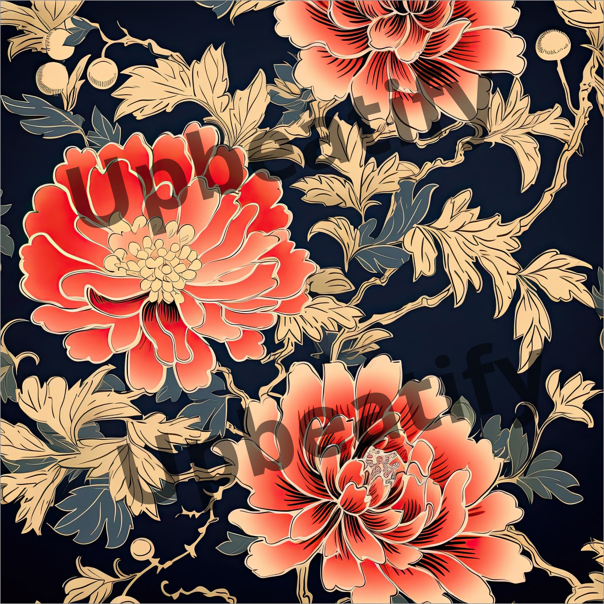 12 Seamless Chinese Peonies Digital Paper Patterns for Scrapbooking ...
