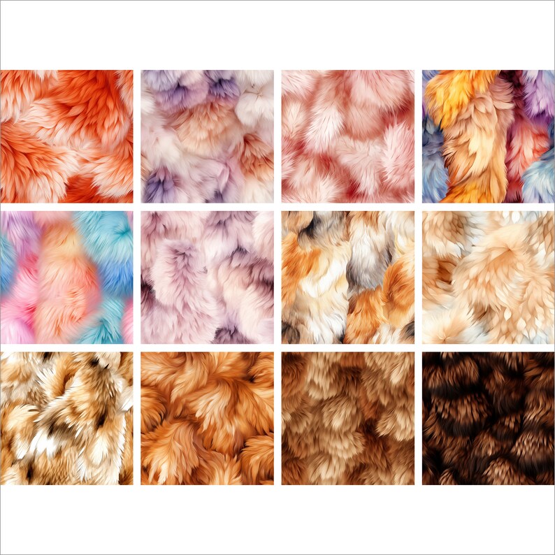 12 Seamless Fluffy & Furry Backgrounds Digital Paper Patterns for ...