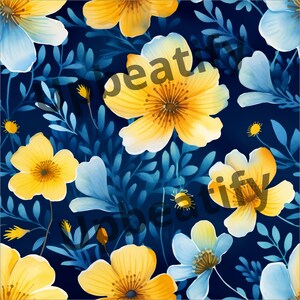 12 Seamless Blue and Gold Floral Digital Paper Patterns for Weddings ...