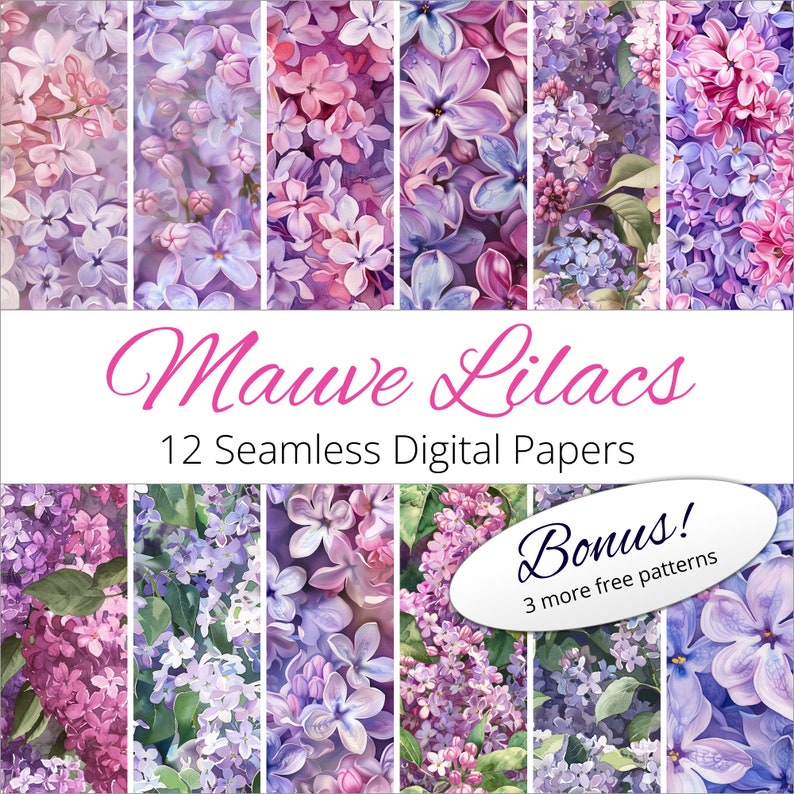 12 Seamless Mauve Lilacs Digital Paper Patterns for Weddings ...