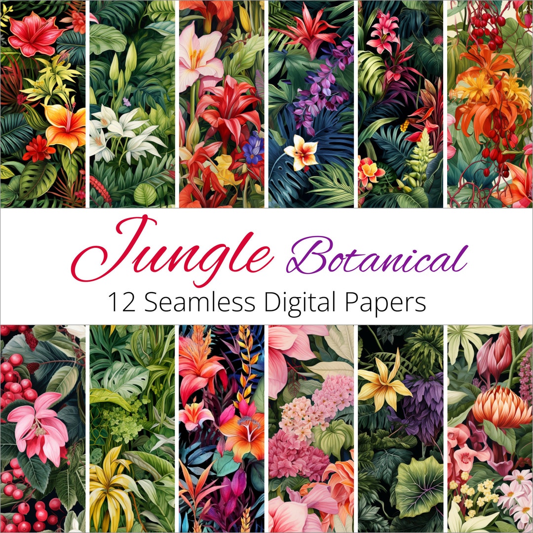 Jungle Botanical Digital Paper Pack – Watercolor Seamless Patterns ...