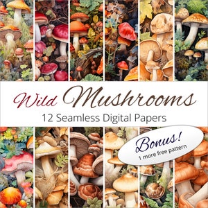 12 Seamless Wild Mushroom Backgrounds Digital Paper Patterns for ...