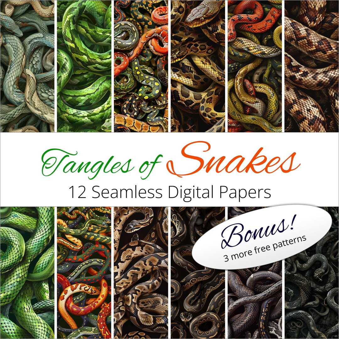 12 Seamless Tangled Snakes Backgrounds Digital Paper Patterns for ...