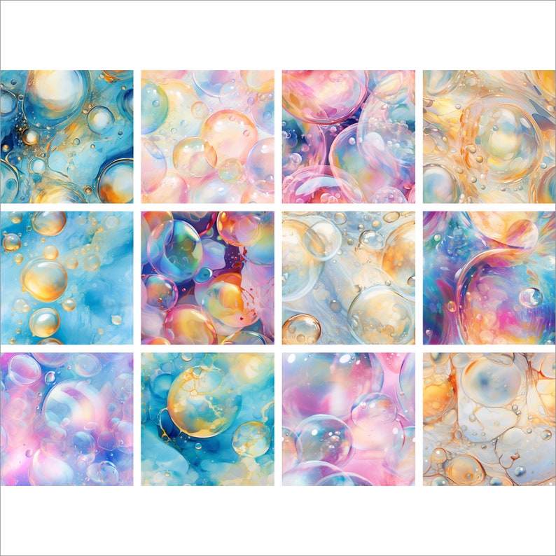 Opalescent Bubbles Digital Paper, Watercolor Backgrounds (set of 12) - Etsy