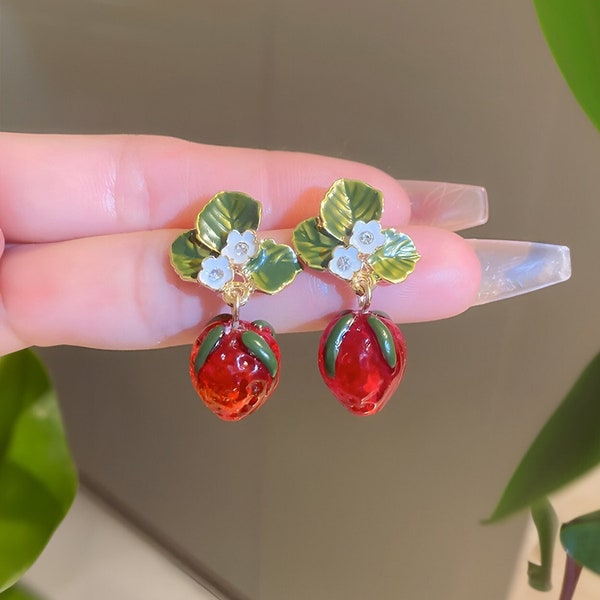 Strawberry Earrings - Etsy