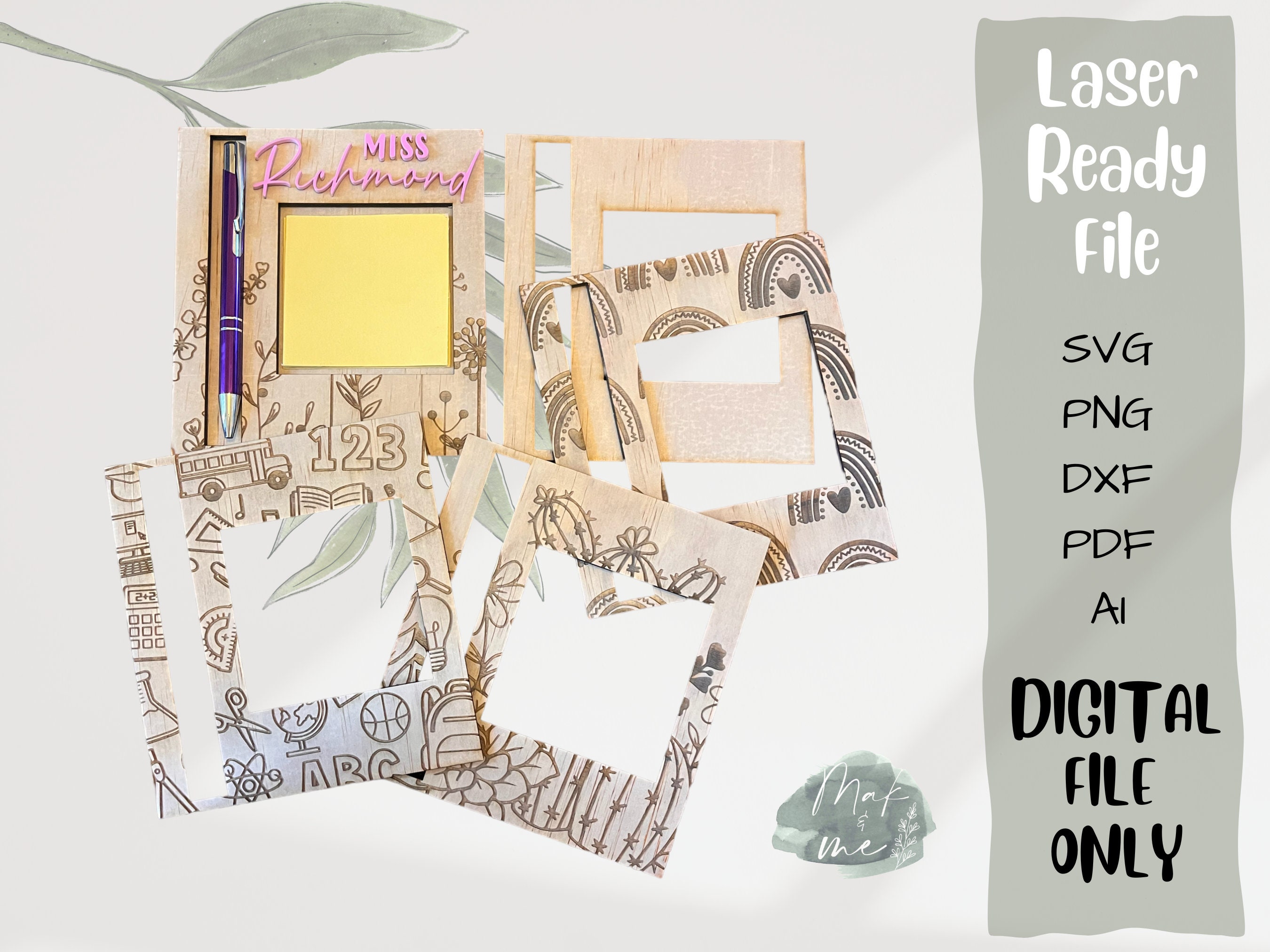 Laser Cut File | Sticky Note Holder With Pen Slot | Digital Download ...
