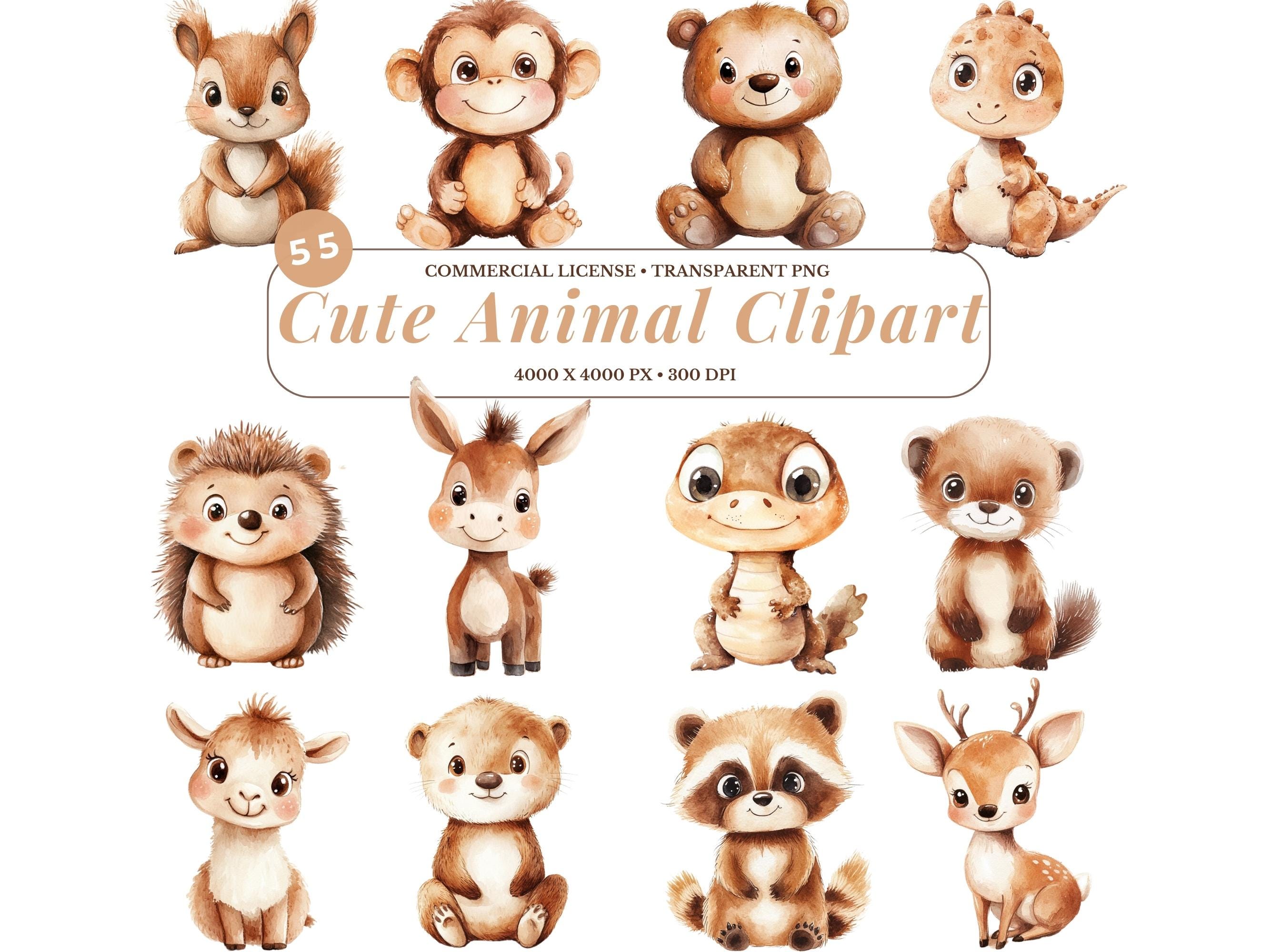 Cute Animal Watercolor Clip Art Bundle Baby Animals PNG Transparent ...