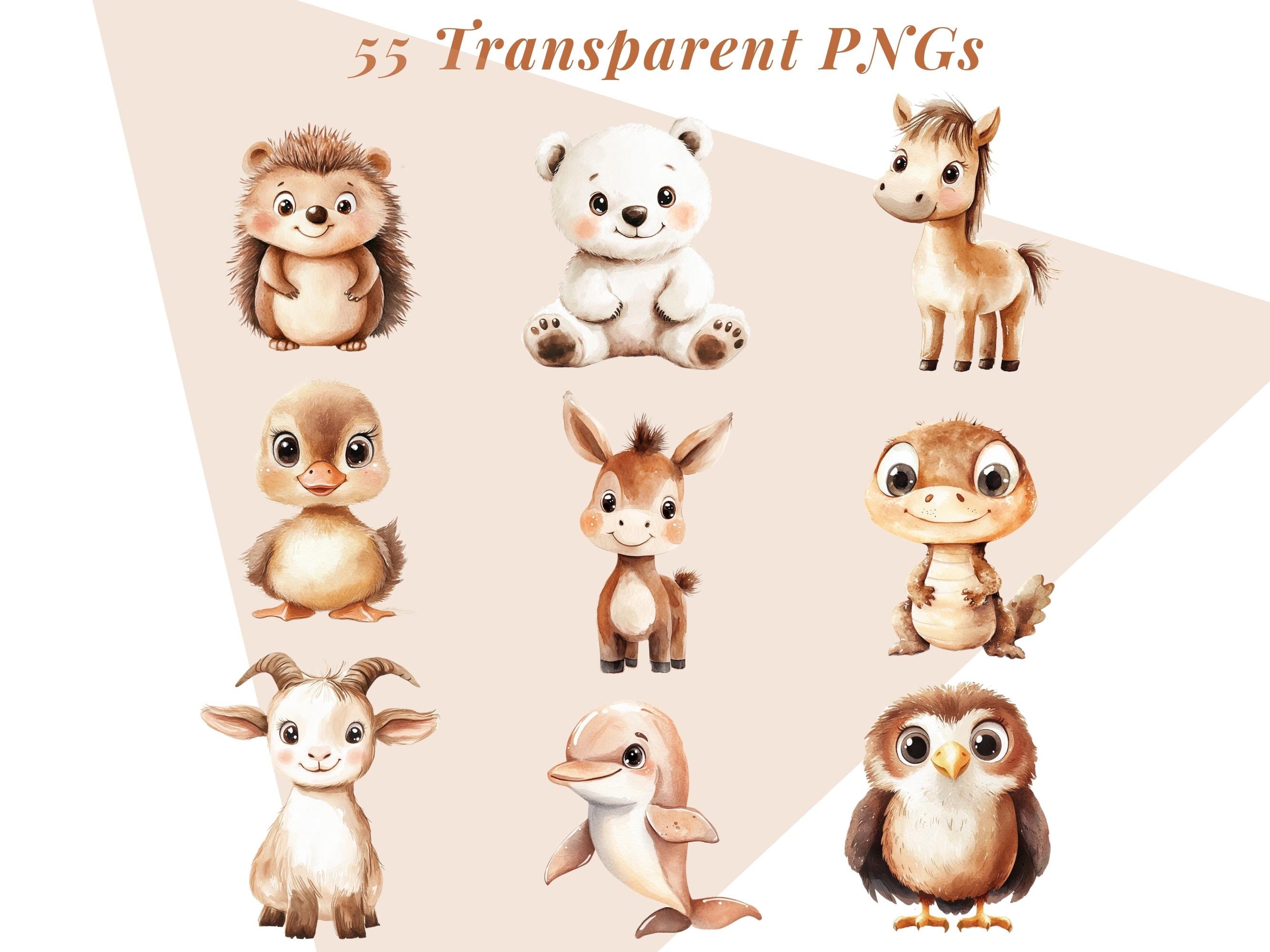 Cute Animal Watercolor Clip Art Bundle Baby Animals PNG Transparent ...